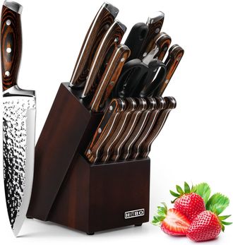 Hobo Messerset, Messerblockset 15 St&uuml;ck, K&uuml;chenmesserset mit Santokumesser Kochmesser Brotmesser Sch&auml;lmesser Steakmesser Anspitzer, Japanische Edelstahlmes