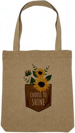 Fabulous Sac Shopping Tote Bag Aspect Lin - Choose to Shine Tournesol Poche Surprise Illustration - Sac de Courses Toile Epaisse 360g Beige Naturel Cabas Port&eacute;