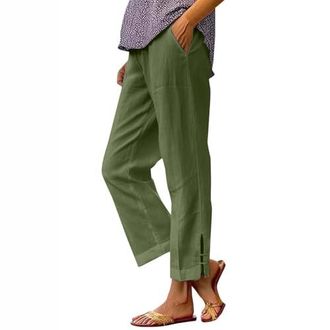 Generic Pantalon d&eacute;t&eacute; 3/4 en mousseline pour femme - Pantalon d&eacute;t&eacute; l&eacute;ger - Pantalon d&eacute;t&eacute; 7/8 avec poches - Pantacourt stretch - Pantalon &agrave; enfiler - Pantalon 