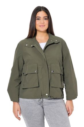 Ulla Popken Damen große Größen Übergrößen Plus Size Jacke, große Taschen, Blouson-Form, Saum-Tunnelzug olivgrau 54+ 836013200-54+