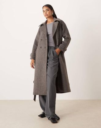 Abercrombie & Fitch Maxi-Trenchcoat aus Wollmix mit Vichykaros-Bunt