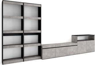 Skraut Home | Wohnwand Wohnzimmer | Wohnzimmerm&ouml;bel, M&ouml;belset | 370x186x35cm | F&uuml;r TV-Ger&auml;te bis zu 65 | Wohnzimmer M&ouml;bel | Moderner Stil | Zement