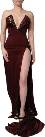Dolce & Gabbana Femme, Robes, Brun, Taille: 42 FR V-neck Strapless Dress