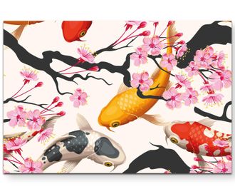 Paul Sinus Art Leinwandbilder | Bilder Leinwand 120x80cm Koi Fische und japanische Kirschblüte