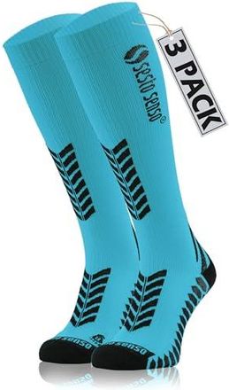 Sesto Senso 3 Paia Chaussettes Contention Femme Homme Compression Sport Course 43-47 3 pack Bleu