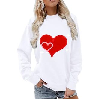 Generic Sweat-shirt de Saint-Valentin pour femme - Motif coeur - Pull &agrave; manches longues - Rouge - Motif coeur - Confortable - Mat&eacute;riau doux - Tenue de vacance