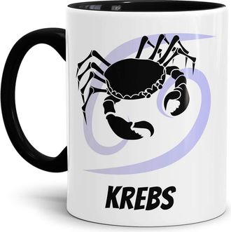 Tassendruck Tasse mit Design?Sternzeichen Krebs - Kaffeetasse Innen und Henkel Schwarz/Mug/Cup - Qualit&auml;t Made in Germany