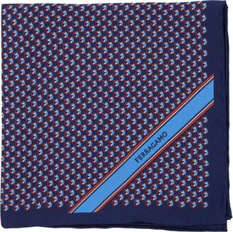 Ferragamo Homme, Accessoires, Bleu, Taille: ONE Size Pochette de Costume en Twill de Soie Imprim&eacute;e