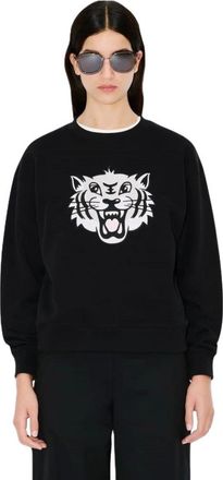 Kenzo Femme, Sweatshirts et sweats &agrave; capuche, Noir, Taille: 42 FR Felpa ricamata Happy Tiger