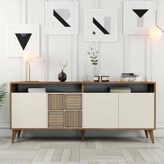 Dmora Anrichte Rotanev 180x35x78,6 cm Braun 2 Böden 6 Fächer, Sideboard