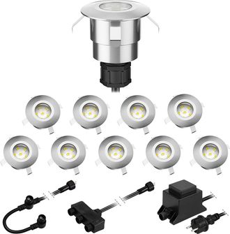 LEDs Com LED Boden-Einbauleuchte Atria für außen Aluminium warm-weiß, je 14lm, IP65, 40mm Ø 10er Set