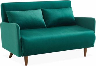 Sweeek Canapé convertible velours 2 places scandinave - Panam - pieds bois. banquette. dossier inclinable Velours Vert