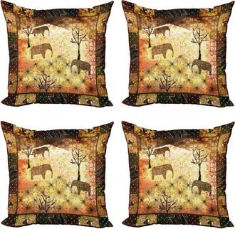 Abakuhaus afrikanisch Kissenbezug Set (4 Stück), Grunge Elefanten Roses, moderner doppelseitiger Digitaldruck, 45 cm, Blasse Taupe