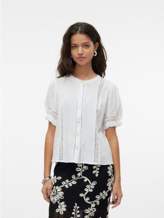 Vero Moda Kurzarmbluse VMNATALI 2/4 LACE SHORT TOP WVN NOOS Baumwolle, regular fit