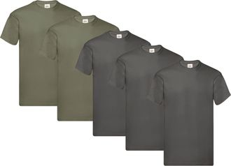 Fruit Of The Loom Herren T-Shirt Original T M L XL XXL 3XL 4XL 5XL auch Farbsets, 3Graphit 2Olive, 3XL (5er Pack) + 1HL-Kauf Notizblock