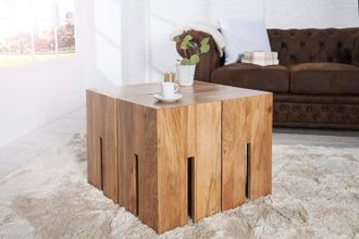 Licht-Erlebnisse Beistelltisch eckig quadratisch aus Holz Eiche massiv 28,5x45x28,5cm Unikat Holzblock Couchtisch Hocker Ablage für Wohnzimmer Büro Schlafzimmer