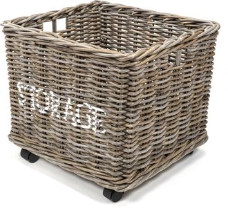 Happimess Yael Coastal BSK1001A Handgewebter Rattankorb mit Rollen und Griffen für Aufbewahrung und Dekoration im Schlafzimmer, Wohnzimmer, Waschküche, Eingangs