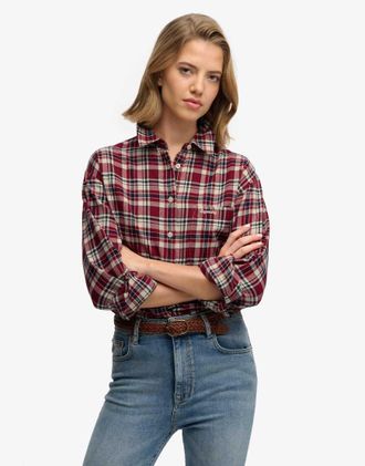 Superdry kariertes Flanellhemd mit Relaxed Fit in Bordeauxrot