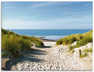Artland ARTland Wanddeko Glasbilder Wandbild Glas Bild einteilig 80x60 cm Querformat Strand Meer Küste Nordsee Sand Dünen Natur Landschaft Maritim T9EX
