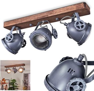 HOFSTEIN Deckenleuchte Herford, 3-flammige Zimmerlampe in Metall und Holz in Braun und Grau mit Glasschirm, Spots sind dreh- und schwenkbar, 3 x GU10, ohne Leu