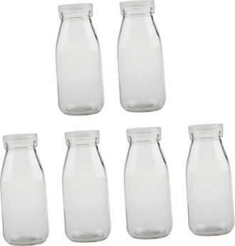 Pretyzoom 6stücke Glas Milchflaschen Hitzebeständig Mit Kunststoffdeckel Joghurtflaschen Verdicktes Bruchfest Transparent Für Wiederholte Nutzung in Mikrowelle