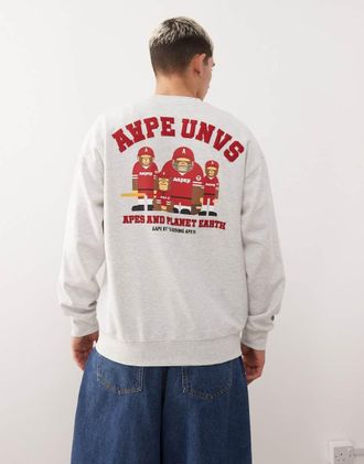 Aape By A Bathing Ape Aape By A Bathing Ape - Sweat ras de cou avec imprimé universitaire au dos - Gris