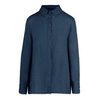 Bomboogie Femme, Blouses et Chemises, Bleu, Taille: 44 FR Chemise en lin avec col
