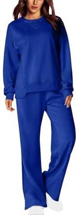 Generic Surv&ecirc;tement de sport pour femme - 2 pi&egrave;ces - Confortable - Sweat et pantalon - Tenue dentra&icirc;nement d&eacute;contract&eacute;e - Manches longues - Avec poches - Comb