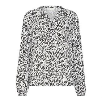 Kaffe Bluse mit Grafischen Linien und V-Ausschnitt - - Blouses & Shirts - Damen - Wei&szlig; - L
