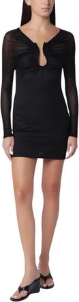 CHRISTOPHER ESBER Robe mini en maille c&ocirc;tel&eacute;e transparente Orbit &agrave; fronces - Femme - Robes - Noir - Taille: 36 FR