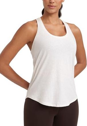 CRZ YOGA Femmes Coton Pima Dos Nageur Entraînement Débardeurs Léger Ample sans Manches Athlétique Gym Chemises Gris Glacé/Blanc 38
