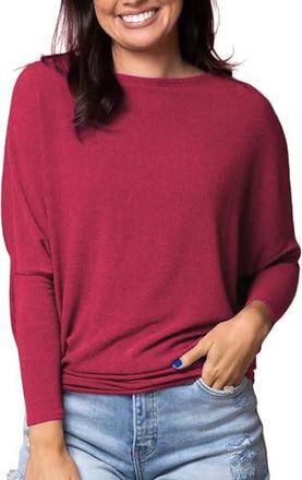 Generic Haut &agrave; manches longues pour femme - Couleur pure - Col en V - Style d&eacute;contract&eacute; et polyvalent - Coupe ample - Confortable - Doux - L&eacute;ger - Coupe r&eacute;gul