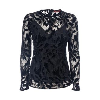 Max Mara Femme, Blouses et Chemises, Noir, Taille: 36 FR T-shirt en tulle avec broderie en velours