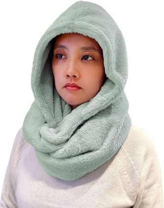 Lina & Lily Écharpe Tube à Capuche en Fausse Fourrure pour Femme Hiver (Vert Menthe)