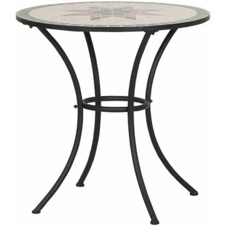 Siena Garden Tisch Stella 70 cm rund Gestell aus Stahl in matt schwarz, Tischplatte aus Keramik in Mosaikoptik