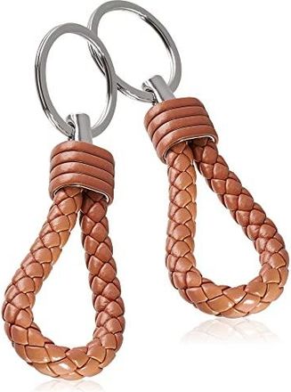 Com-Four 2x porte-clés tressé avec porte-clés - cordon tissé pour clés de voiture, moto, vélo et maison (2 pièces - marron)