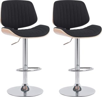 Clp 2er Set Barhocker Clawson Stoffbezug I Barstuhl mit Bugholzrahmen h&ouml;henverstellbar und drehbar I mit R&uuml;ckenlehne und Fu&szlig;st&uuml;tze, Farbe:Natur/schwarz, G