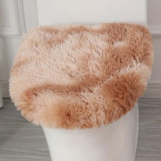 Insun WC-Deckelbezug Hochflor Waschbar Anti-Rutsch, Toilettensitzbezug Weich Flauschige Batik Dunkel Camel 45 x 50 cm