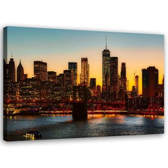 Feeby Leinwandbild XXL Manhattan Wandbild Kunst Stadt mehrfarbig 120x80 cm