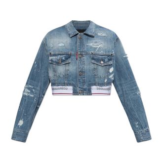 Dsquared2 Femme, Vestes, Bleu, Taille: 38 FR Veste en jean &agrave; effet vieilli
