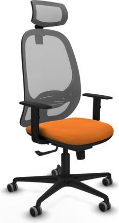 Piqueras y Crespo Schreibtischstuhl, zylindrisch, Orange, mit 1D-Armlehnen, h&ouml;henverstellbare Lendenwirbelst&uuml;tze und h&ouml;henverstellbares Kopfteil, Grau/Orange