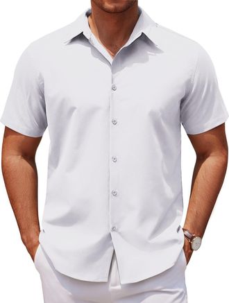 Coofandy Hemd Herren Kurzarm Sommerhemd Kurzarmhemd Herrenhemd Button Down Businesshemd Einfarbig Freizeithemd für Herren Anzug Hemd Weiß XXL