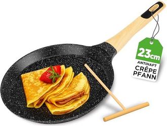 Nutrichef NutriChef Crepe Pfanne 23 cm Schwarz - Antihaft & Marmorbeschichtet Mit Holzspatel, Induktionsgeeignet & sp&uuml;lmaschinenfest F&uuml;r Cr&ecirc;pes, Dosas & Pfannku