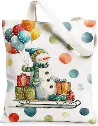 Generic Sac fourre-tout en toile motif bonhomme de neige, joli motif vacances dhiver, sacs de courses r&eacute;utilisables, color&eacute;s, amusants, l&eacute;gers et lavables en 