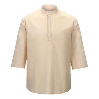 Generic Chemise pour homme &agrave; manches 3/4, col montant, boutonn&eacute;e, d&eacute;contract&eacute;e, avec poche avant, chemise respirante et l&eacute;g&egrave;re pour lext&eacute;rieur, la plage, prin