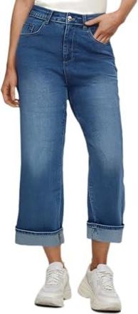 Generic Jean pour femme &agrave; jambe droite, coupe ample, taille haute, &eacute;lastique, pantalon palazzo extensible, fermeture &eacute;clair, braguette, pantalon ample uni ten