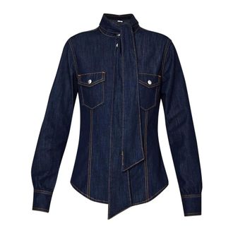 Liu Jo Femme, Blouses et Chemises, Bleu, Taille: 42 FR Chemise en jean à lavallière