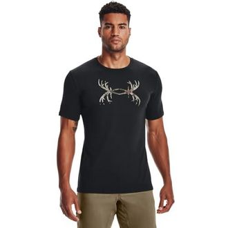 Under Armour T-Shirt à Manches Courtes avec Logo en Bois de cerf pour Homme | Vêtements de Chasse décontractés | T-Shirt Graphique Camouflage, Noir (001)/UA Barren
