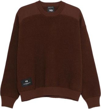 Yohji Yamamoto Homme, Pulls, Brun, Taille: M Pull en Tricot Marron à Col Rond Côtelé