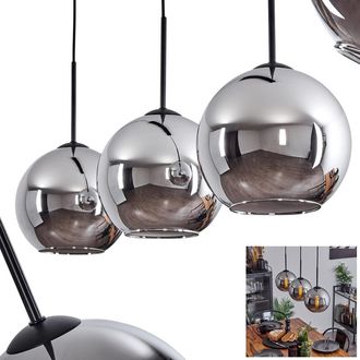 HOFSTEIN Hängeleuchte Koyoto, Hängelampe aus Metall/Glas in Schwarz/Chromfarben, Leuchte 3-flammig im Vintage/Retro Design mit Schirmen aus Glas (Ø 20 cm), Höh
